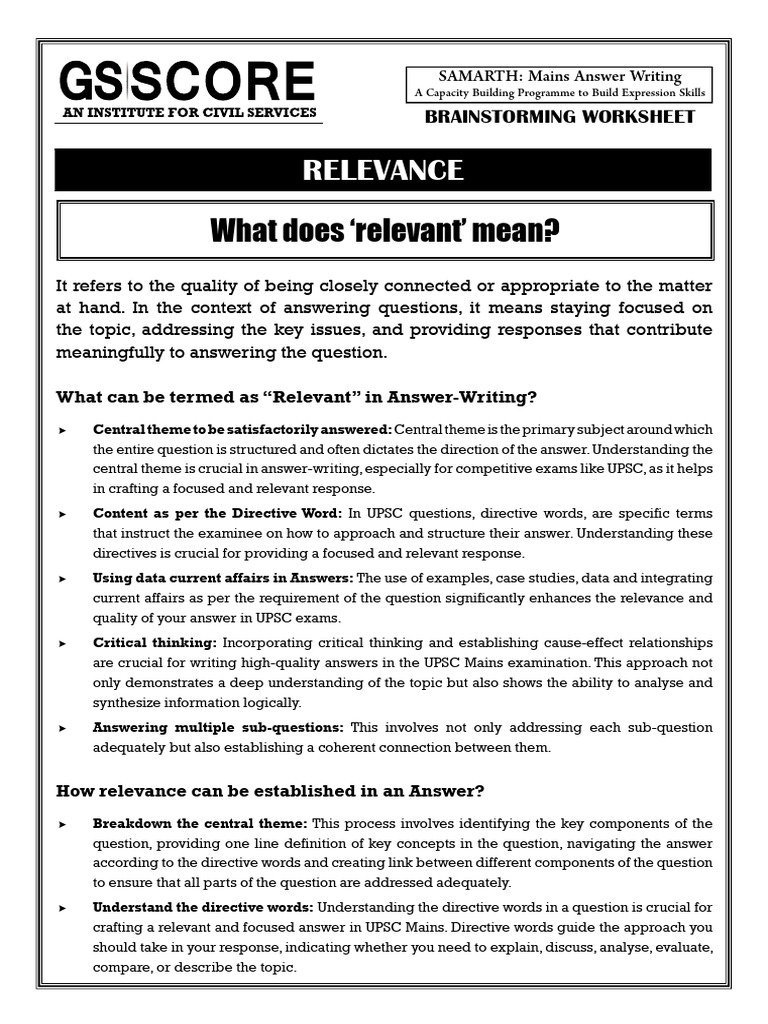 Samarth - Worksheet - 3 - Relevance | PDF