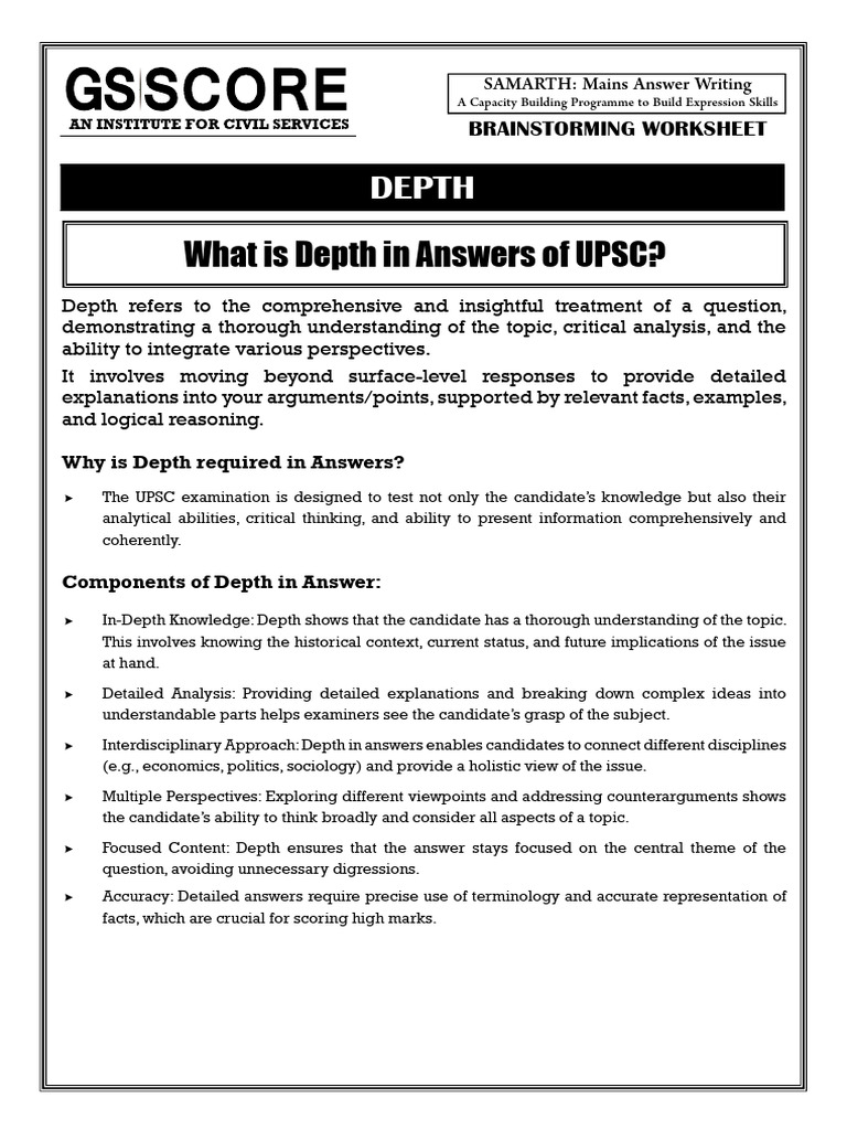 Samarth - Worksheet - 4 - Depth | PDF | Critical Thinking | Career & Growth