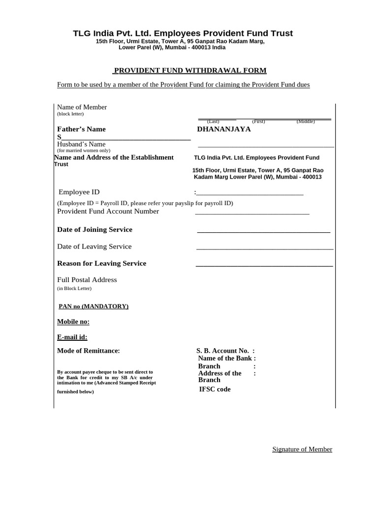 Form 19 - PF Withdrawal Application | PDF | Paycheck | Cheque