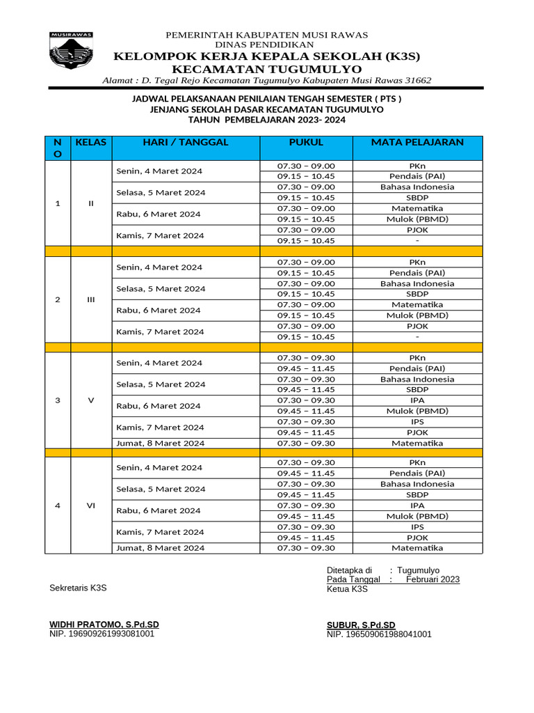 JADWAL PTS 1 2023-2024 Maret K3s | PDF | Indonesia