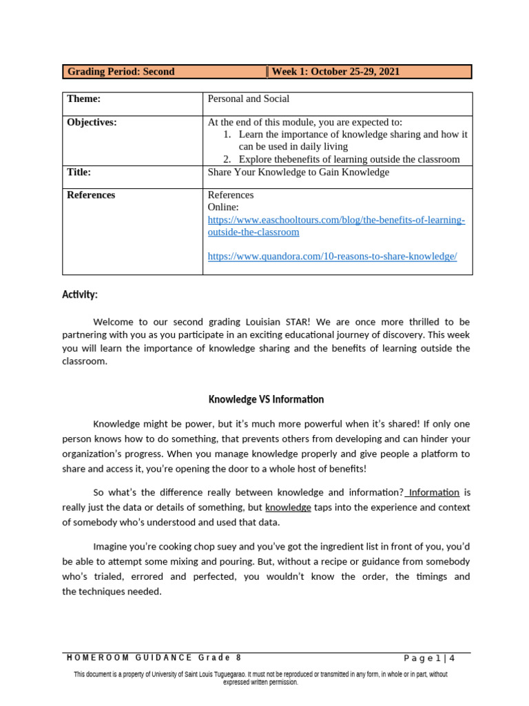 Homeroom Guidance Week 2 Performance Task | PDF
