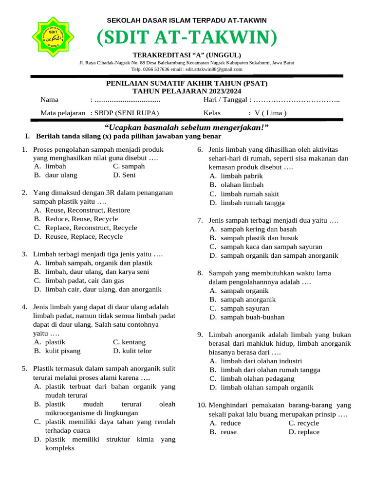 Soal SBDP Seni Rupa Psat Smster 2 Kelas 5 | PDF