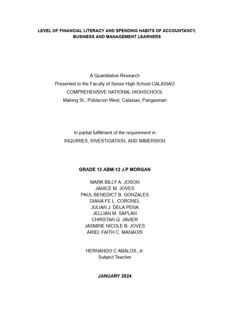 Financial Literacy and Spending of ABM Students | PDF | Financial ...