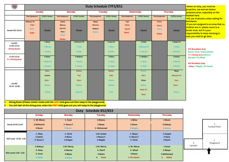 Duty Schedule - Term 1 - 2024-2025 Semi-Final | PDF