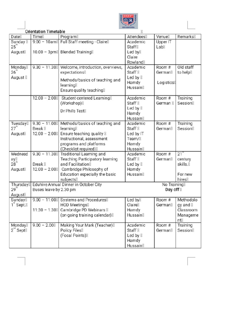 Orientation Timetable Modified | PDF