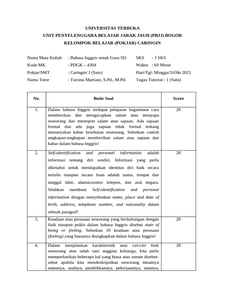 Tugas Tutorial 1 - PP - 31 Okt 2021 English | PDF