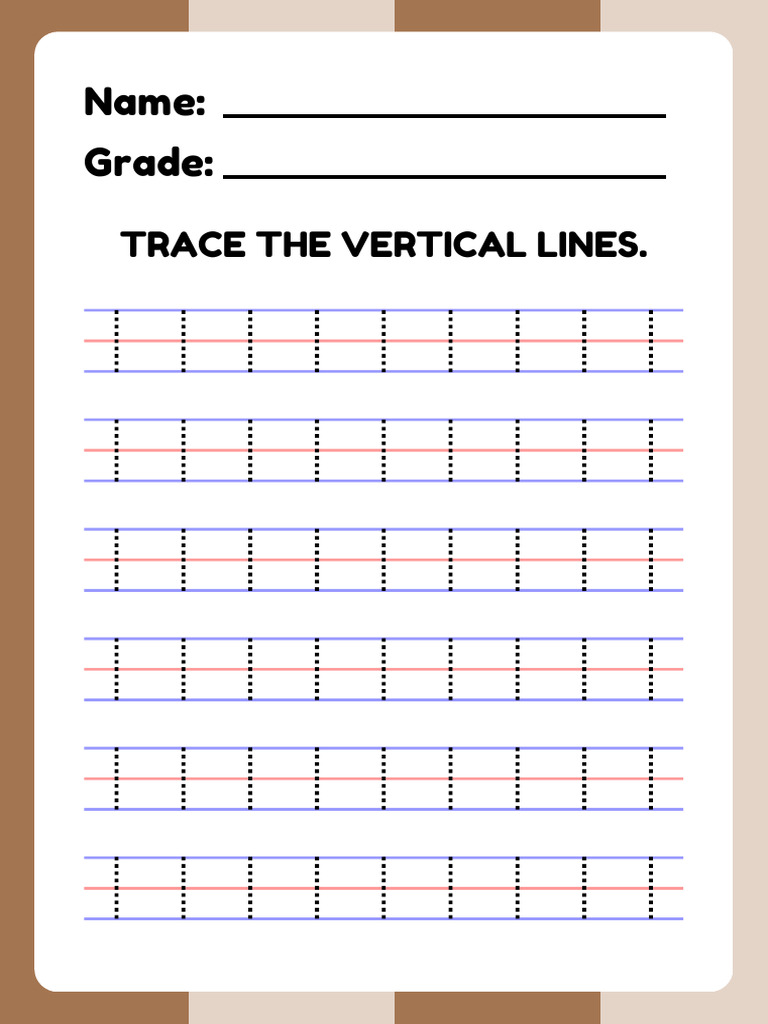 Brown Simple Trace the Vertical Lines Worksheet | PDF