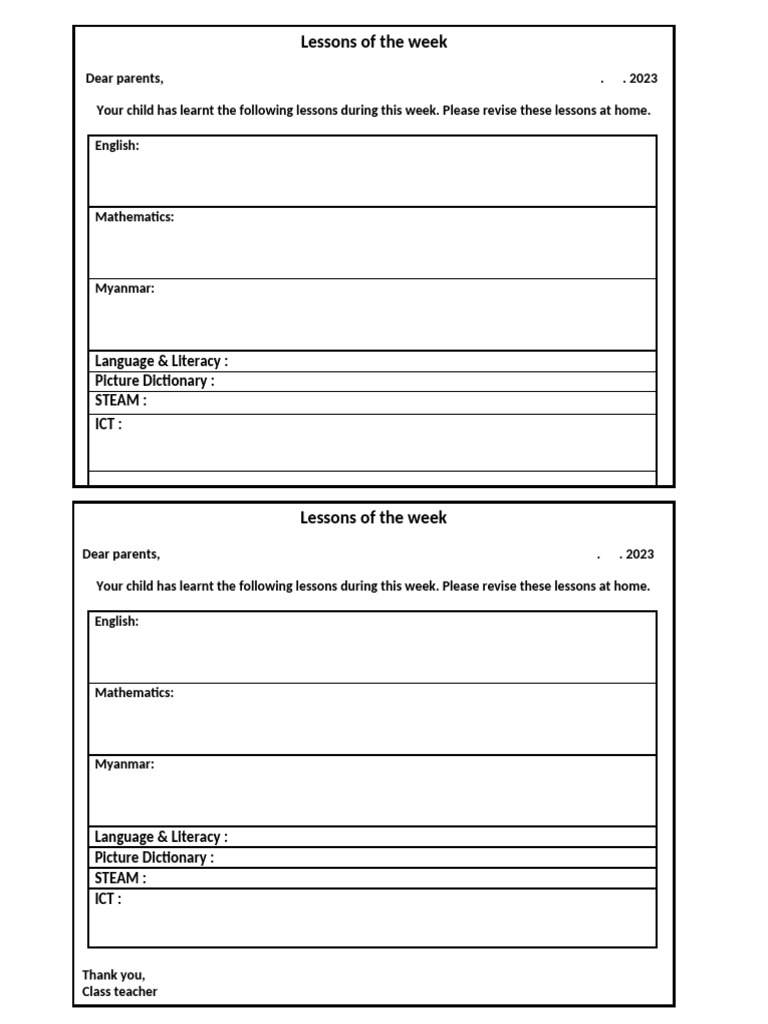 Lesson of The Week Info | PDF