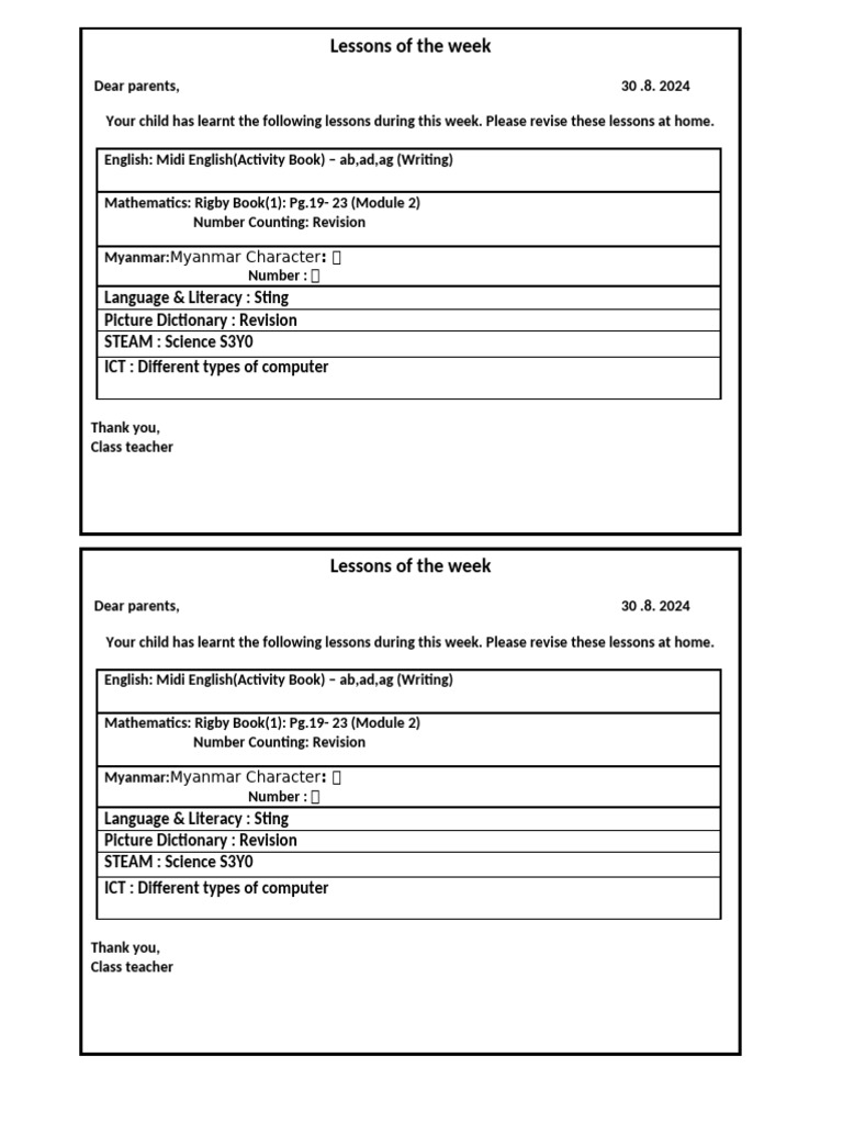 Lesson of The Week Info | PDF