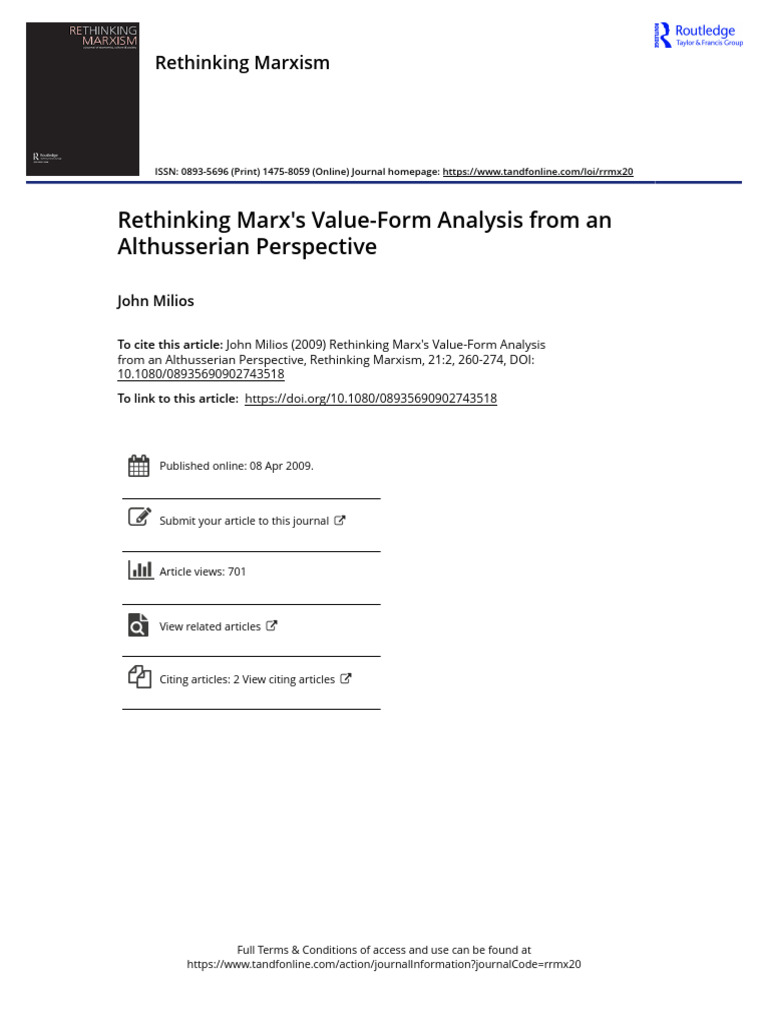 Rethinking Marx S Value Form Analysis From An Althusserian Perspective ...