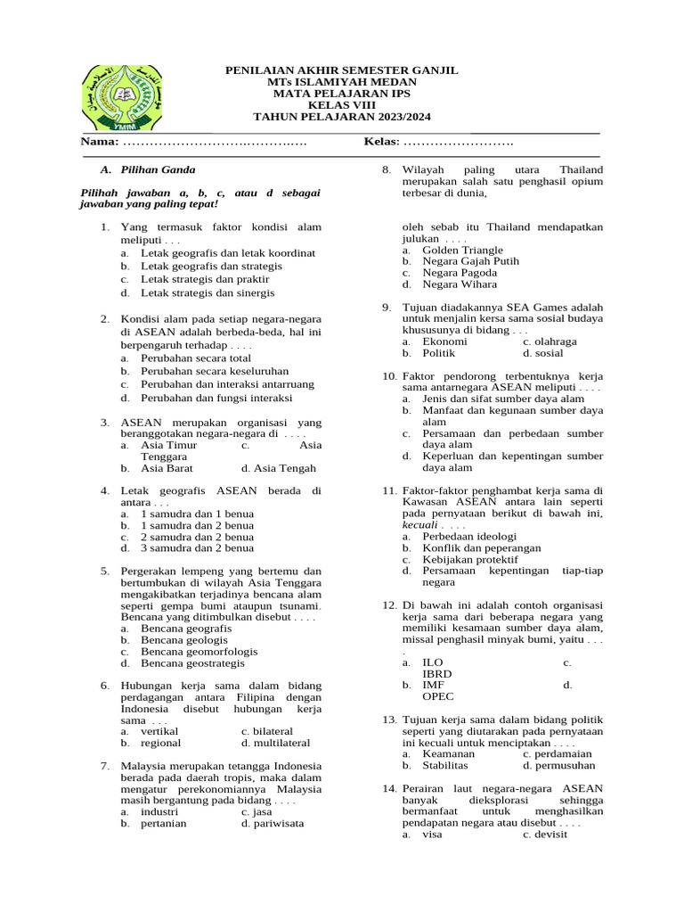 IPS Sem Ganjil Kelas VIII 2023 - SOAL | PDF