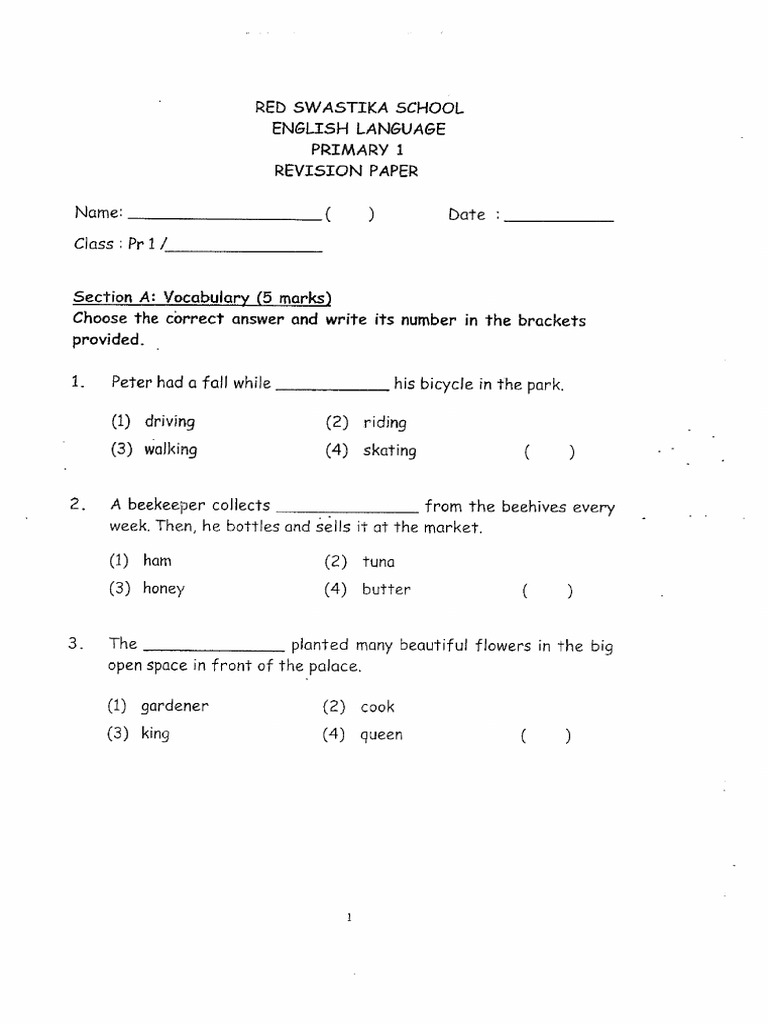 P1 English 2018 Red Swastika Testr Paper | PDF