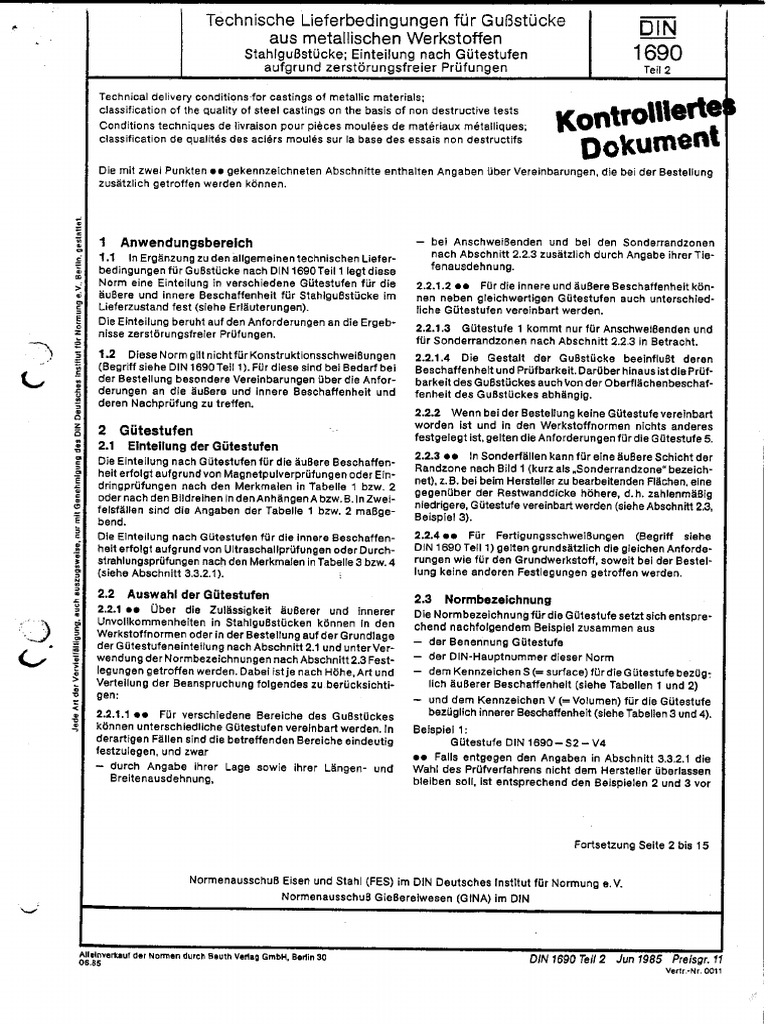 Din 1690-2 06.1985 | PDF