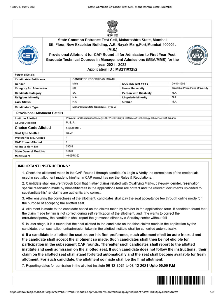 State Common Entrance Test Cell, Maharashtra State, Mumbai | PDF