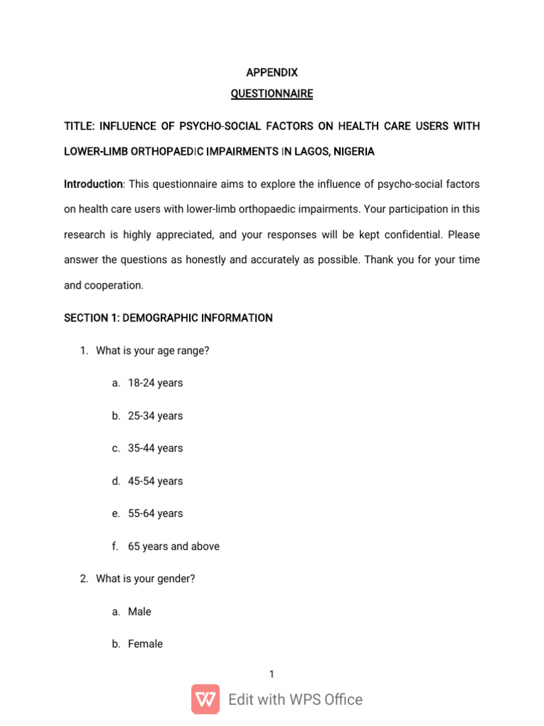 Omoruyi Structured Questionnaire | PDF