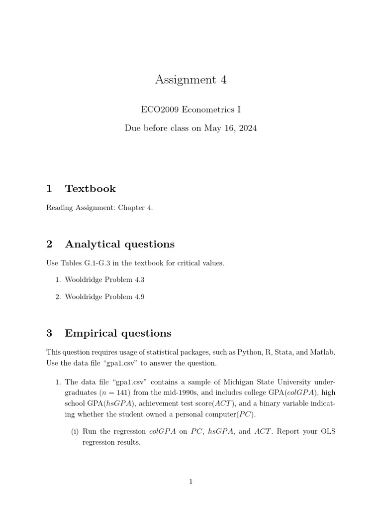 Assignment4 Econometrics | PDF