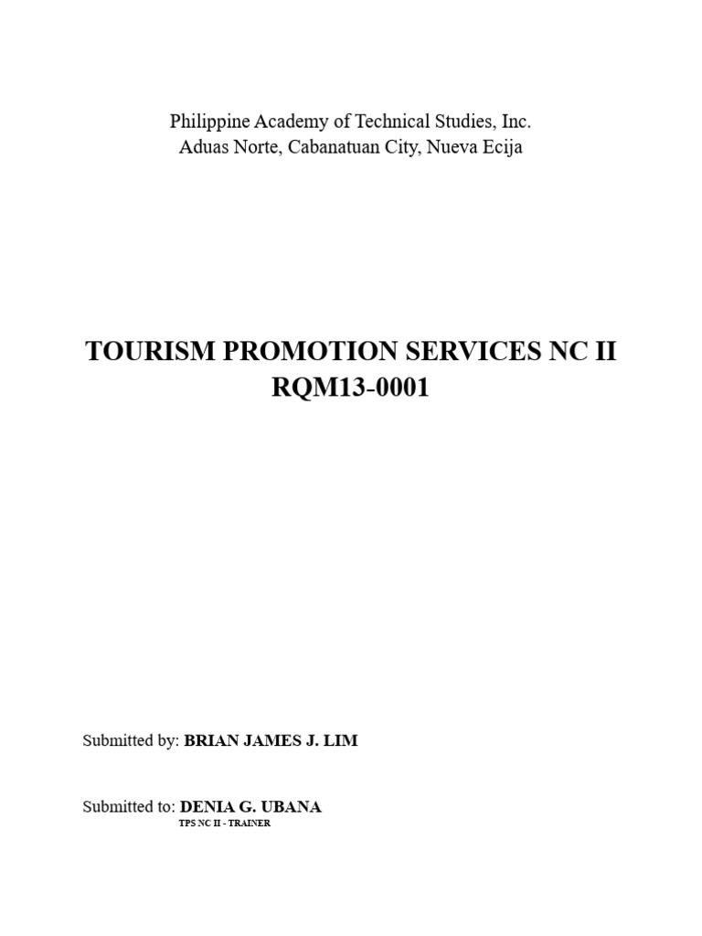 Tourism Promotion Services NC Ii RQM13-0001 | PDF