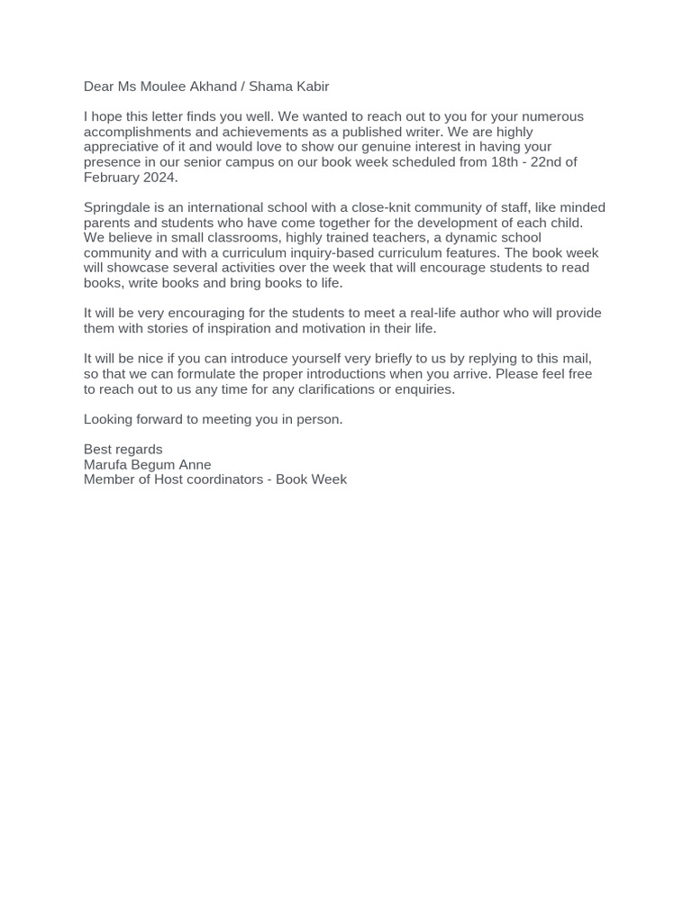 Dear Ms Moulee Akhand | PDF