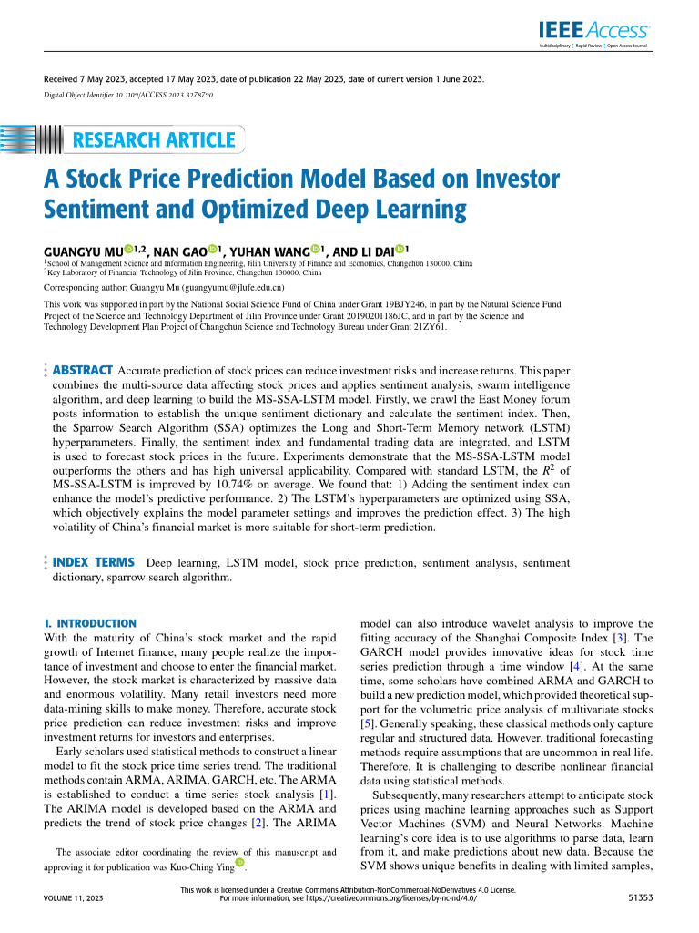 A Stock Price Prediction Model Based On Investor Sentiment and ...