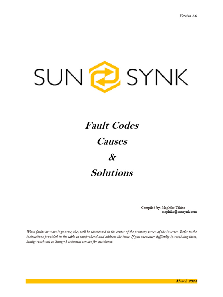 Sunsynk Fault Codes and Solutions Guide | PDF | Power Inverter | Rectifier
