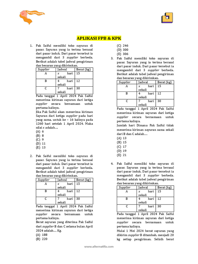 (Soal-Materi) Aplikasi FPB & KPK | PDF