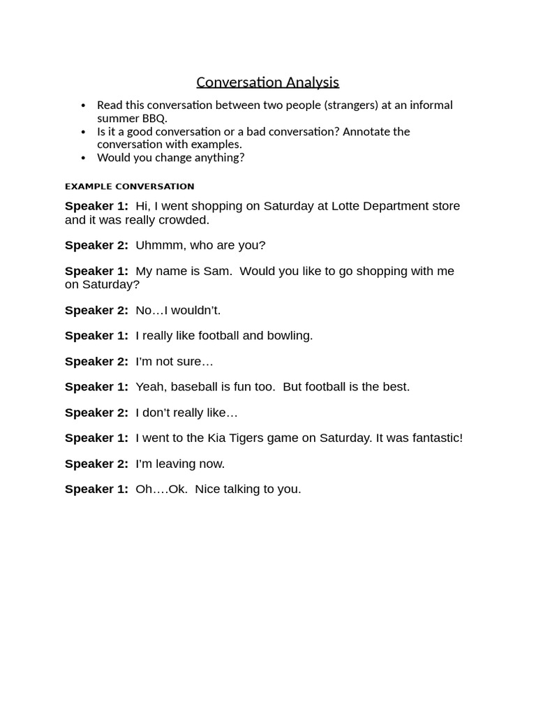 Conversation Analysis Worksheet Pdf