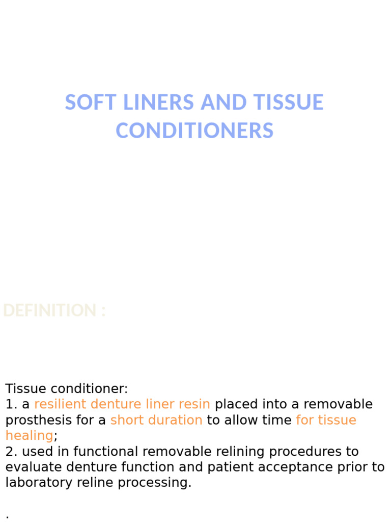 Soft Liners and Tissue Conditioners | PDF