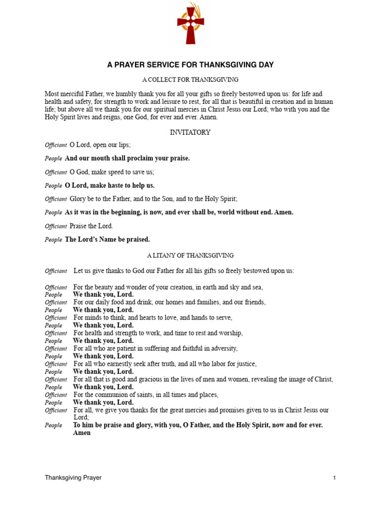 Thanksgiving Prayer Service | PDF