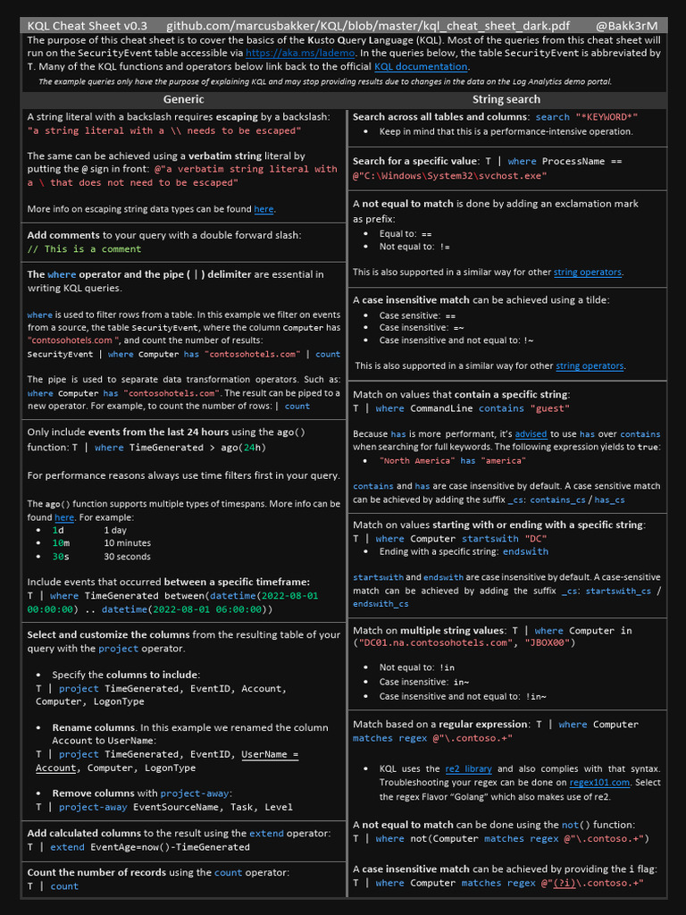 KQL Cheat Sheet | PDF