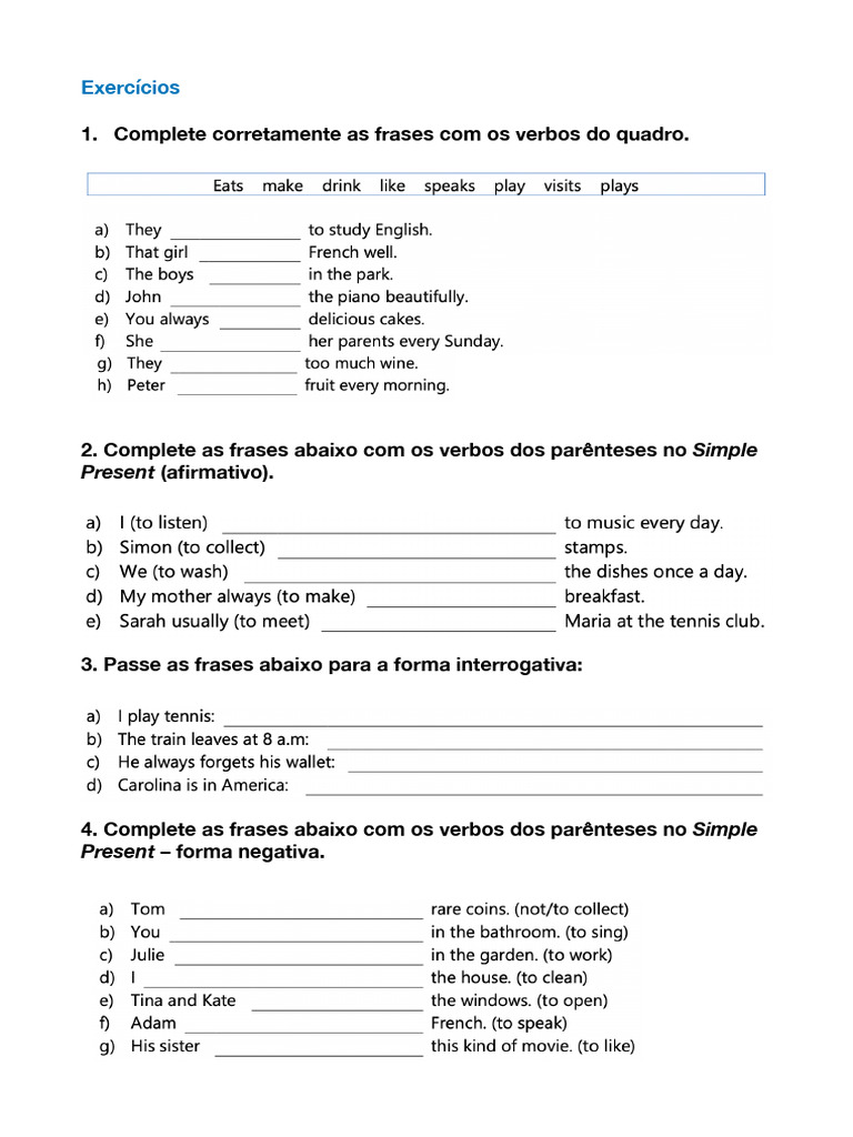 Aula 18 - Presente Simples e Exercicios | PDF
