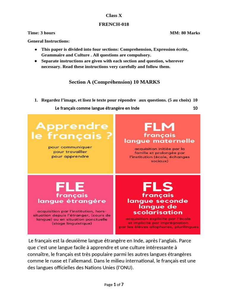 Mount Carmel Pre Board - 1 French 2023-24 | PDF