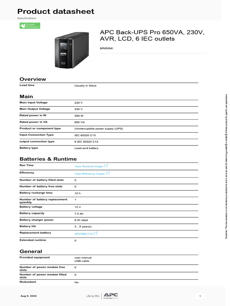 APC BackUPS-Pro BR650MI | PDF