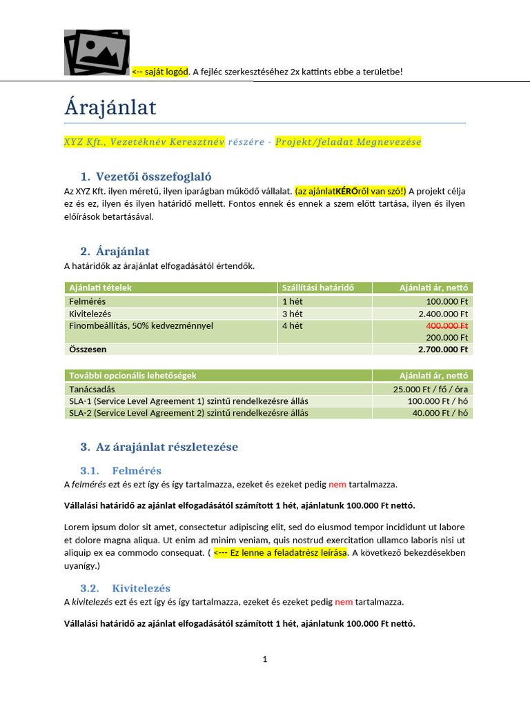 Arajanlat Sablon SME | PDF