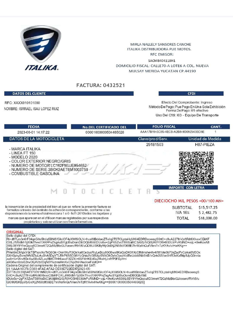 Factura Italika | PDF