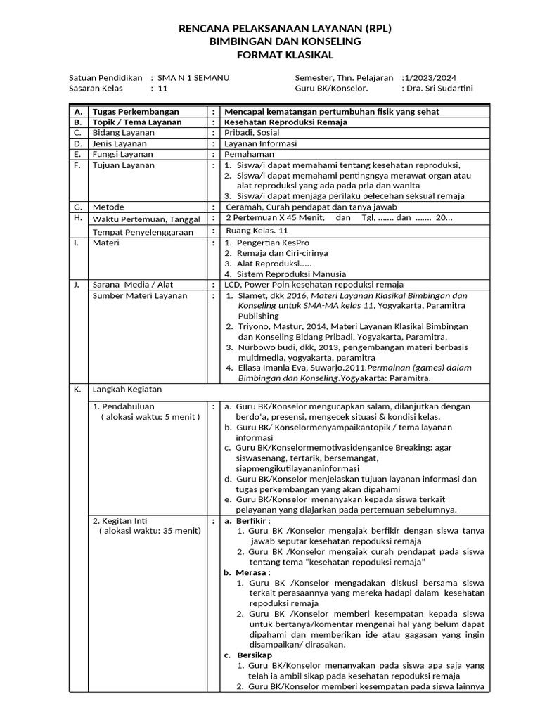 RPL BK Kesehatan Reproduksi Remaja | PDF