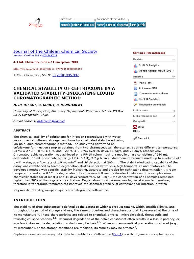 Chemical Stability of Ceftriaxone by A Validated Stability-Indicating ...