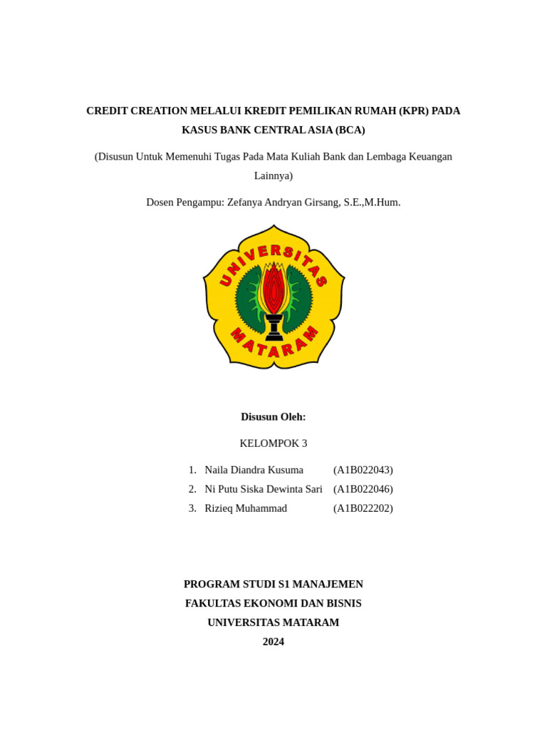 CREDIT CREATION MELALUI KREDIT PEMILIKAN RUMAH KPR PADA BANK BCA (KLP 3 ...