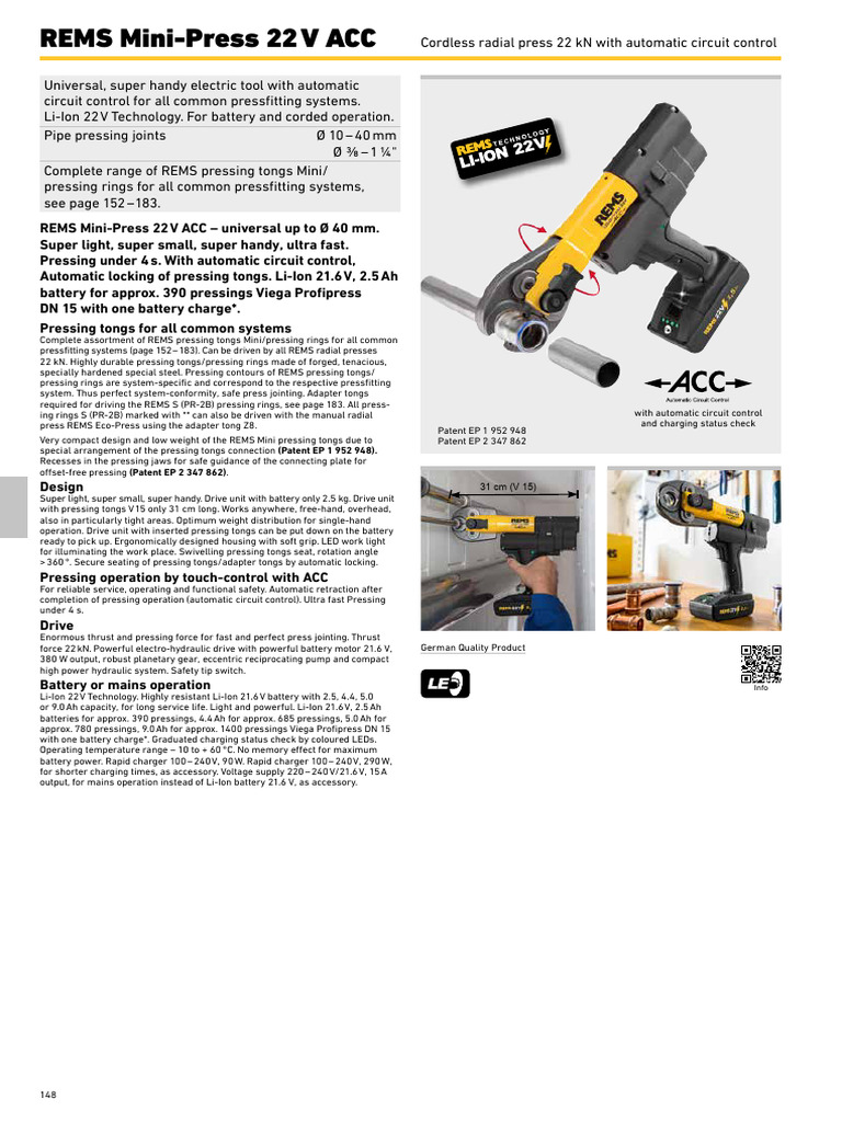 REMS Mini Press 22 V ACC Eng GBR Op | PDF
