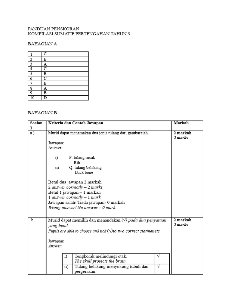 Panduan Penskoran KS Pertengahan T5 | PDF