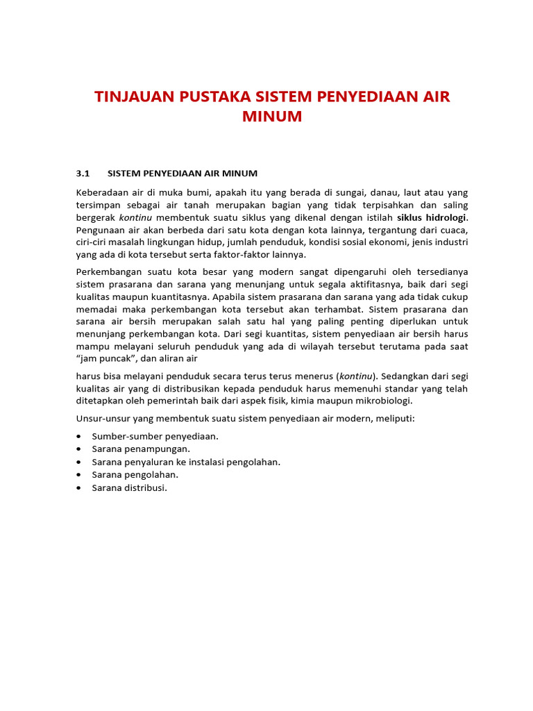 Tinjauan Pustaka Sistem Penyediaan Air Minum | PDF