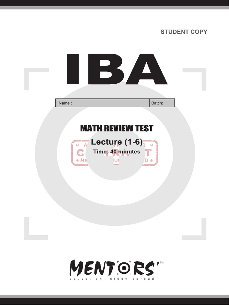 IBA BBA Math Review Test 1-6 (PRT) | PDF