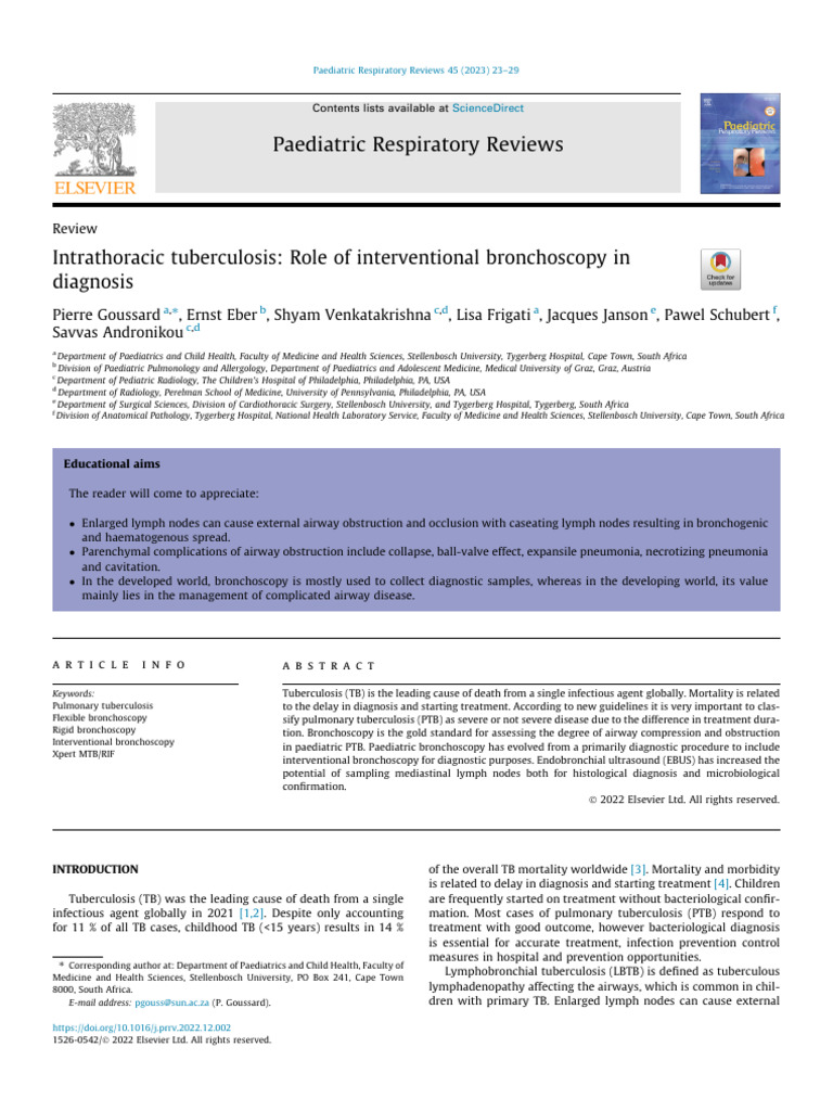 Intrathoracic Tuberculosis Role of Bronchoscopy in Pediatric | PDF