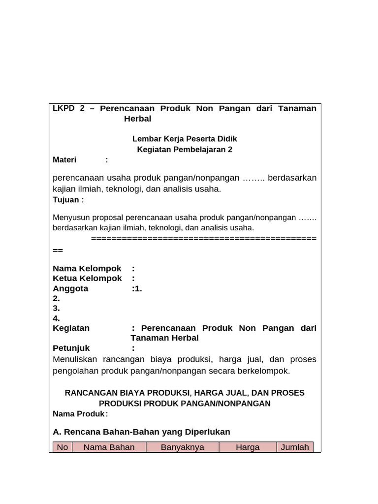 Rencana Produk Non Pangan Herbal | PDF