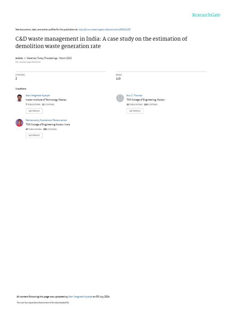 C&D Waste Management in India: A Case Study On The Estimation of ...