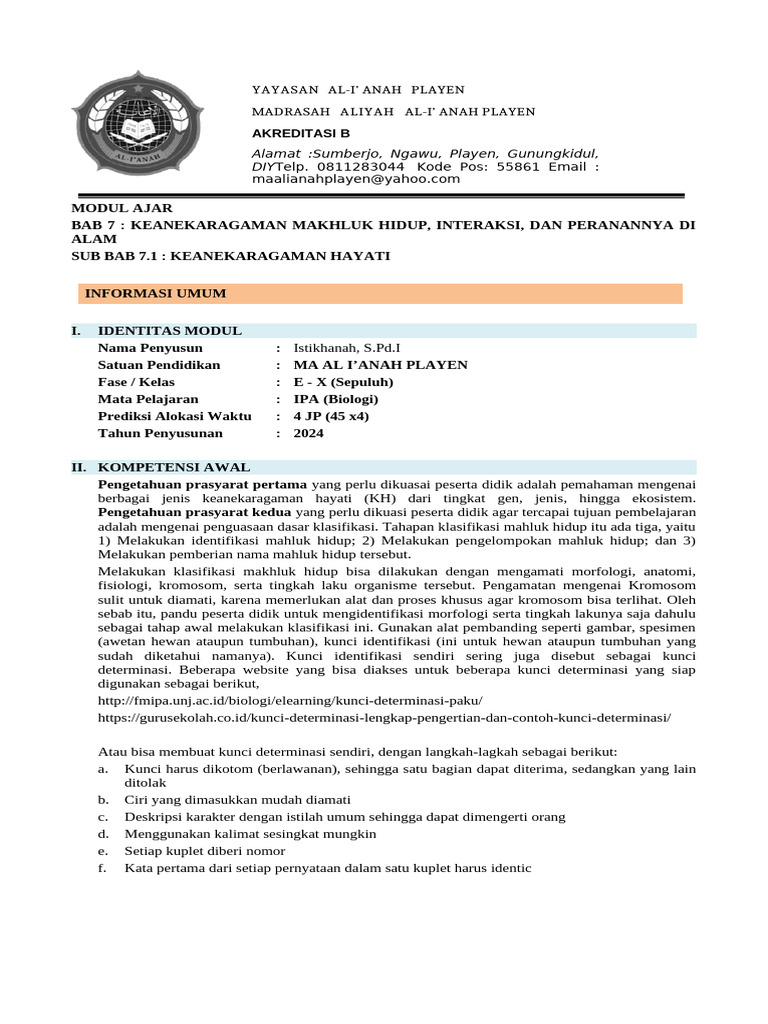 Sub Bab 7.1 - Keanekaragaman Hayati | PDF