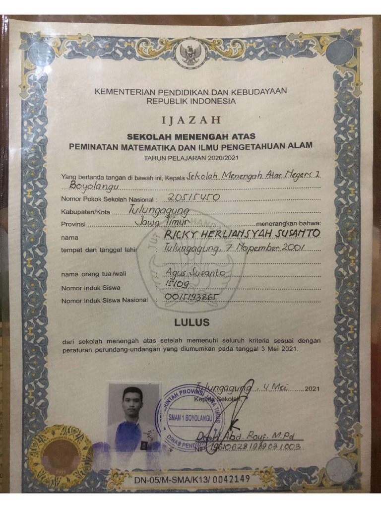 Ijazah Ricky Herliansyah Susanto | PDF