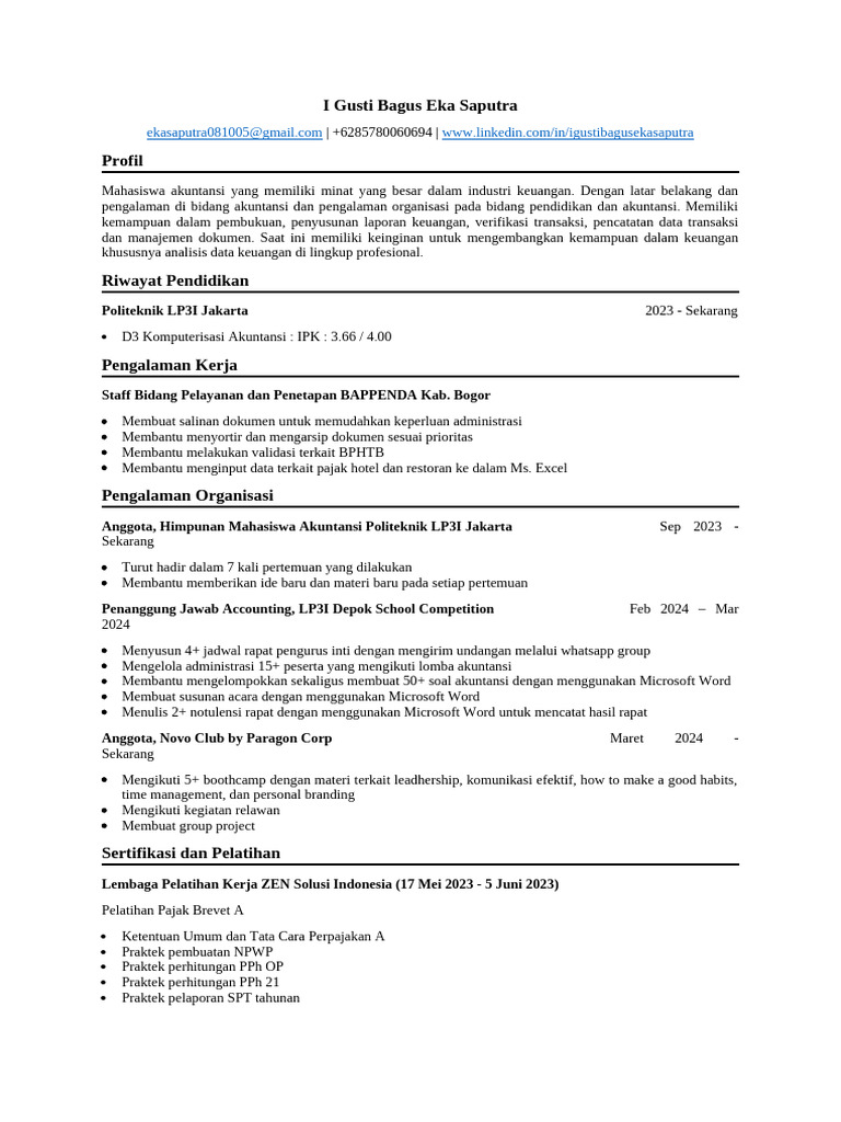 CV - I Gusti Bagus Eka Saputra | PDF