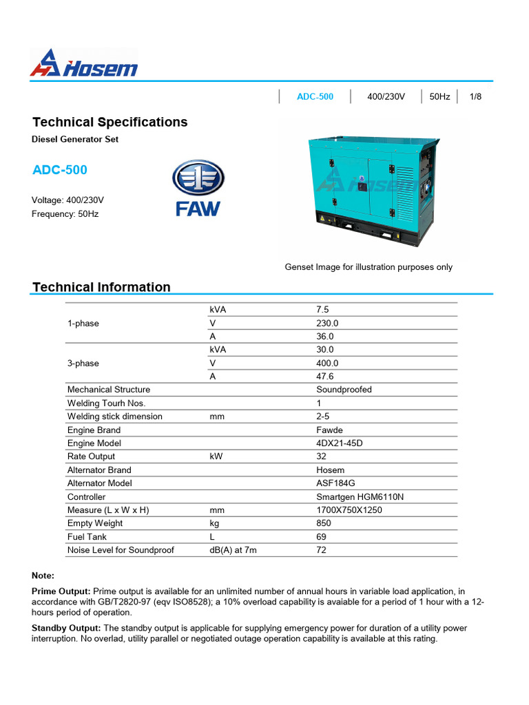 Specification of 500A Welding Generator Set 201208 | PDF