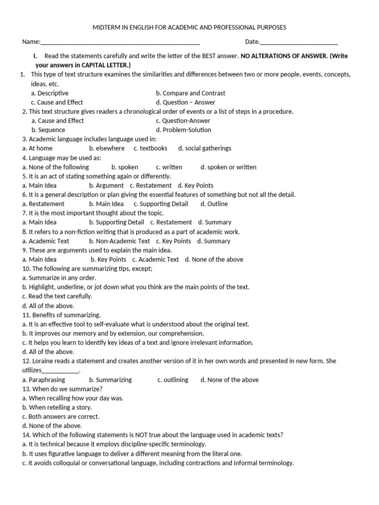 English Midterm Exam for Academic Skills | PDF | Essays | Career & Growth