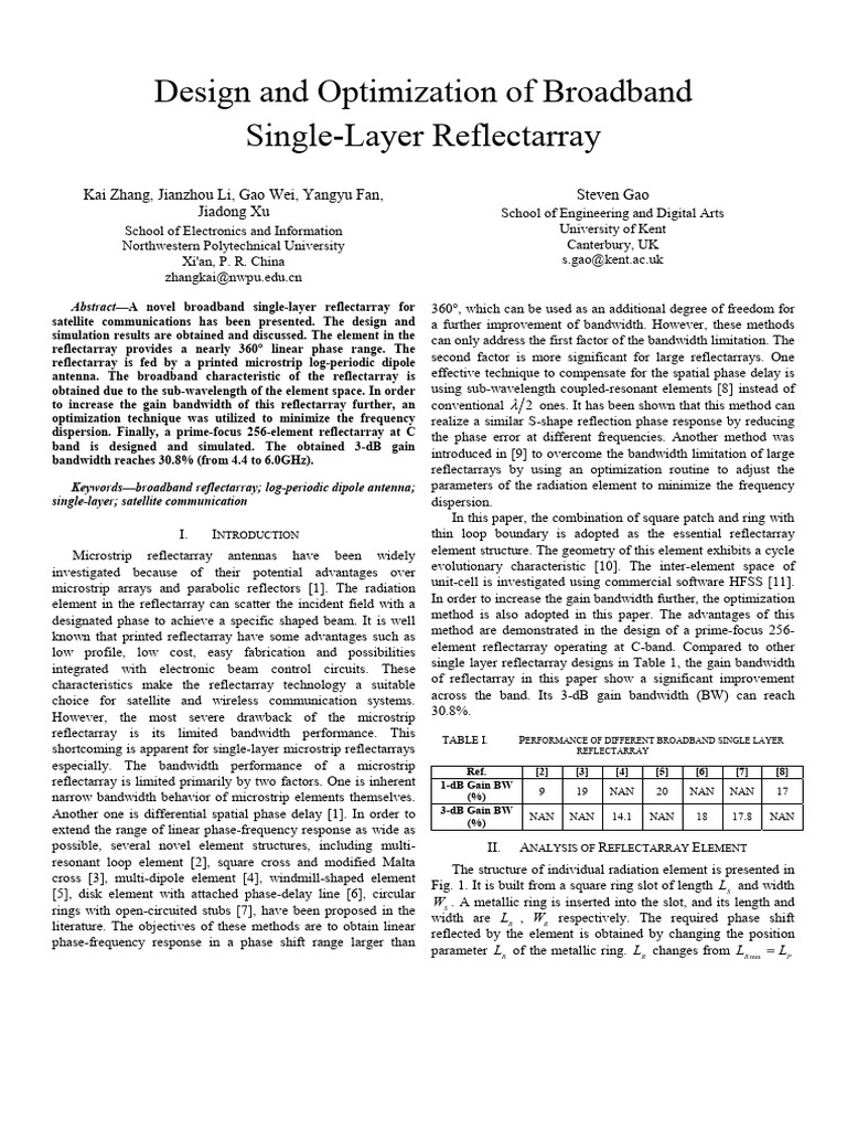 Design and Optimization of Broadband Single-Layer Reflectarray | PDF